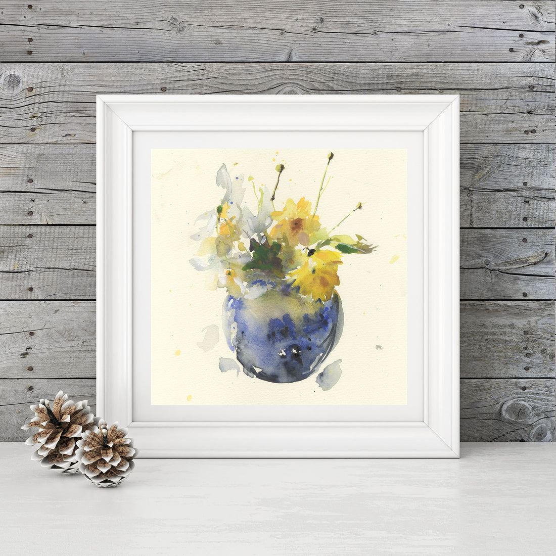 Original watercolour painting "Garden flowers in a blue jug"II – Jen ...
