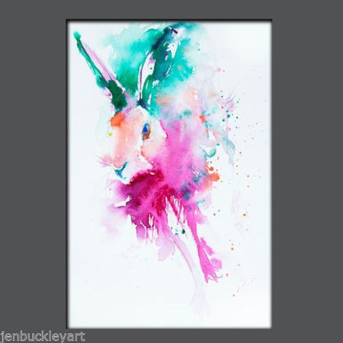 JEN BUCKLEY ART signed PRINT of my original RUNNING HARE watercolour ...