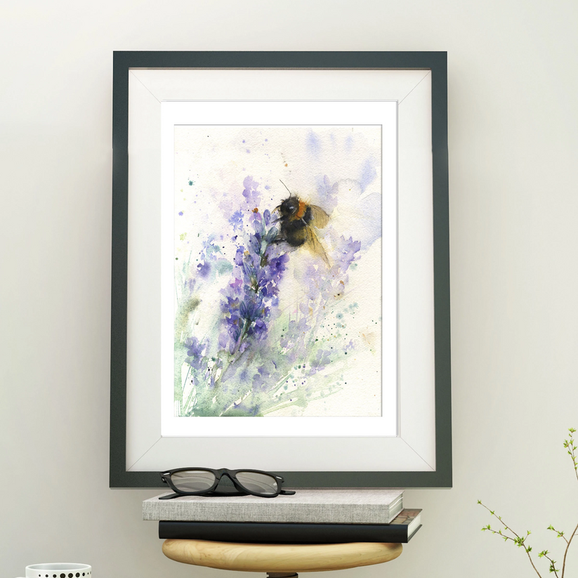 Original watercolour painting "bee on lavender" – Jen Buckley Art
