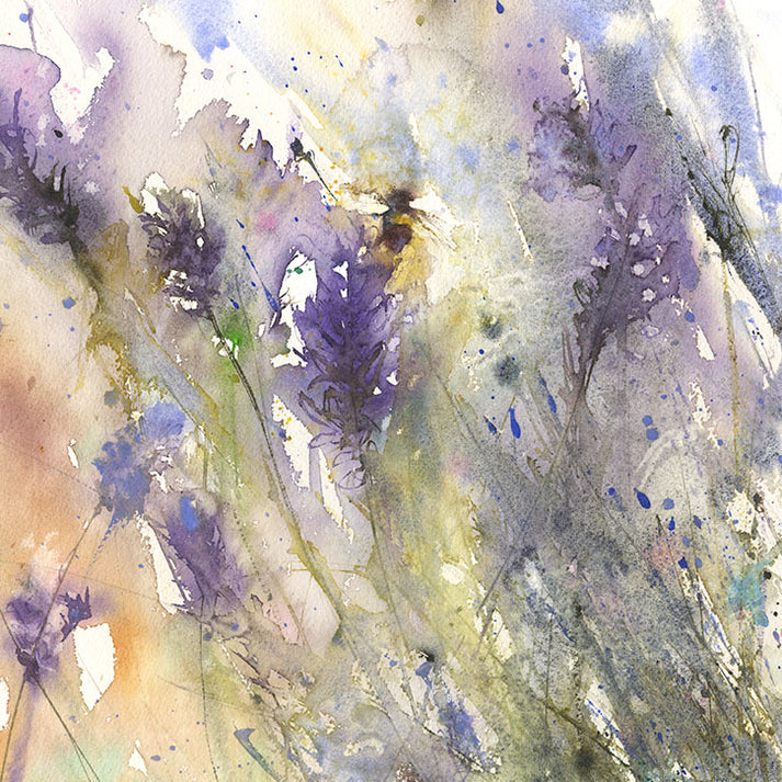 Bee on lavender flowers limited edition art print – Jen Buckley Art